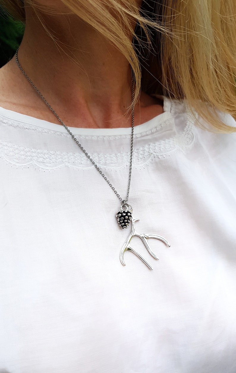 Silver Antler Necklace, Bold Reindeer Pendant, Horn Stag for Wildlife ...