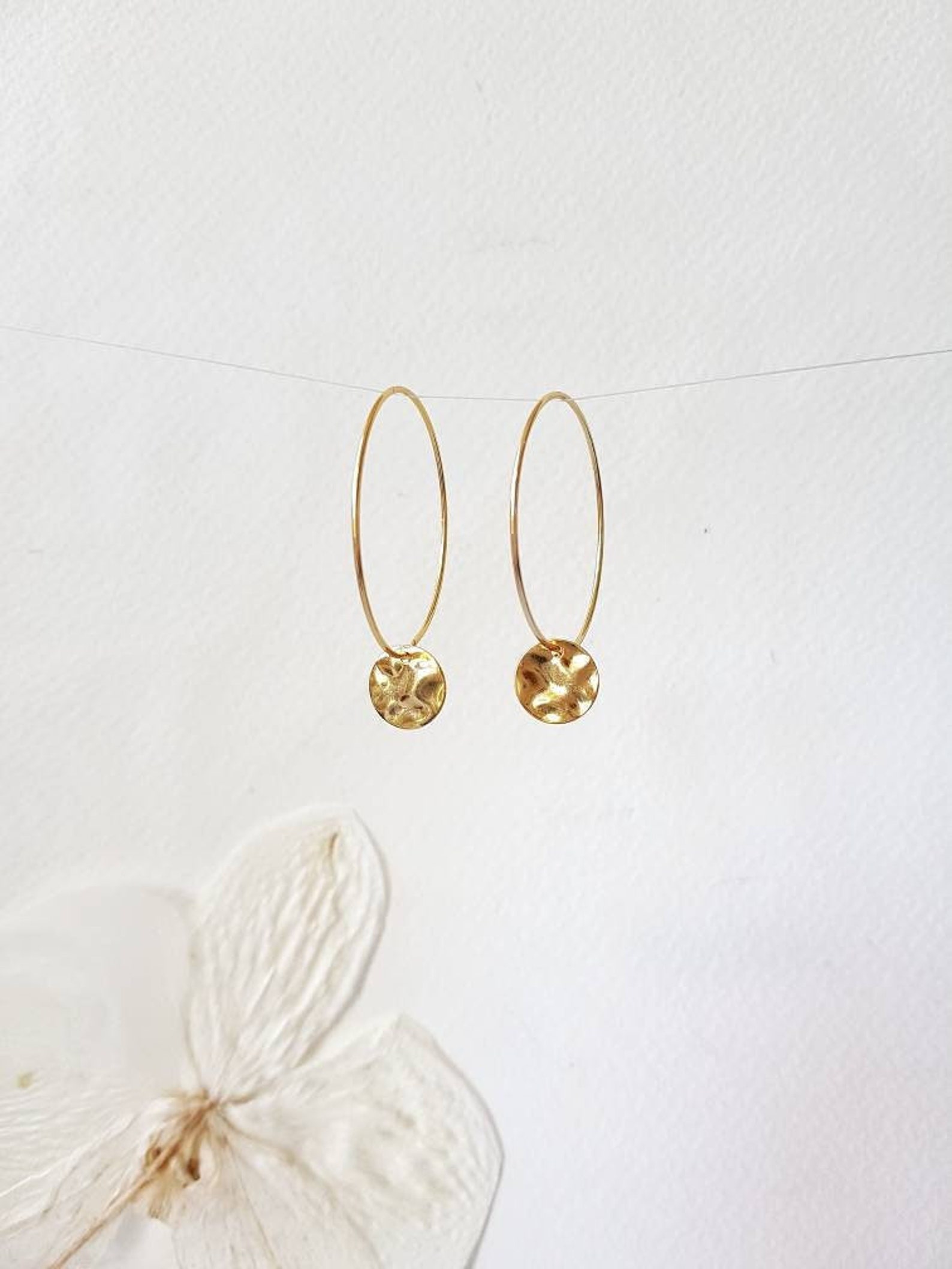 Minimalist Gold Coin Hoop Earrings, Thin Round Charm Hoops, 30 Mm Wire ...