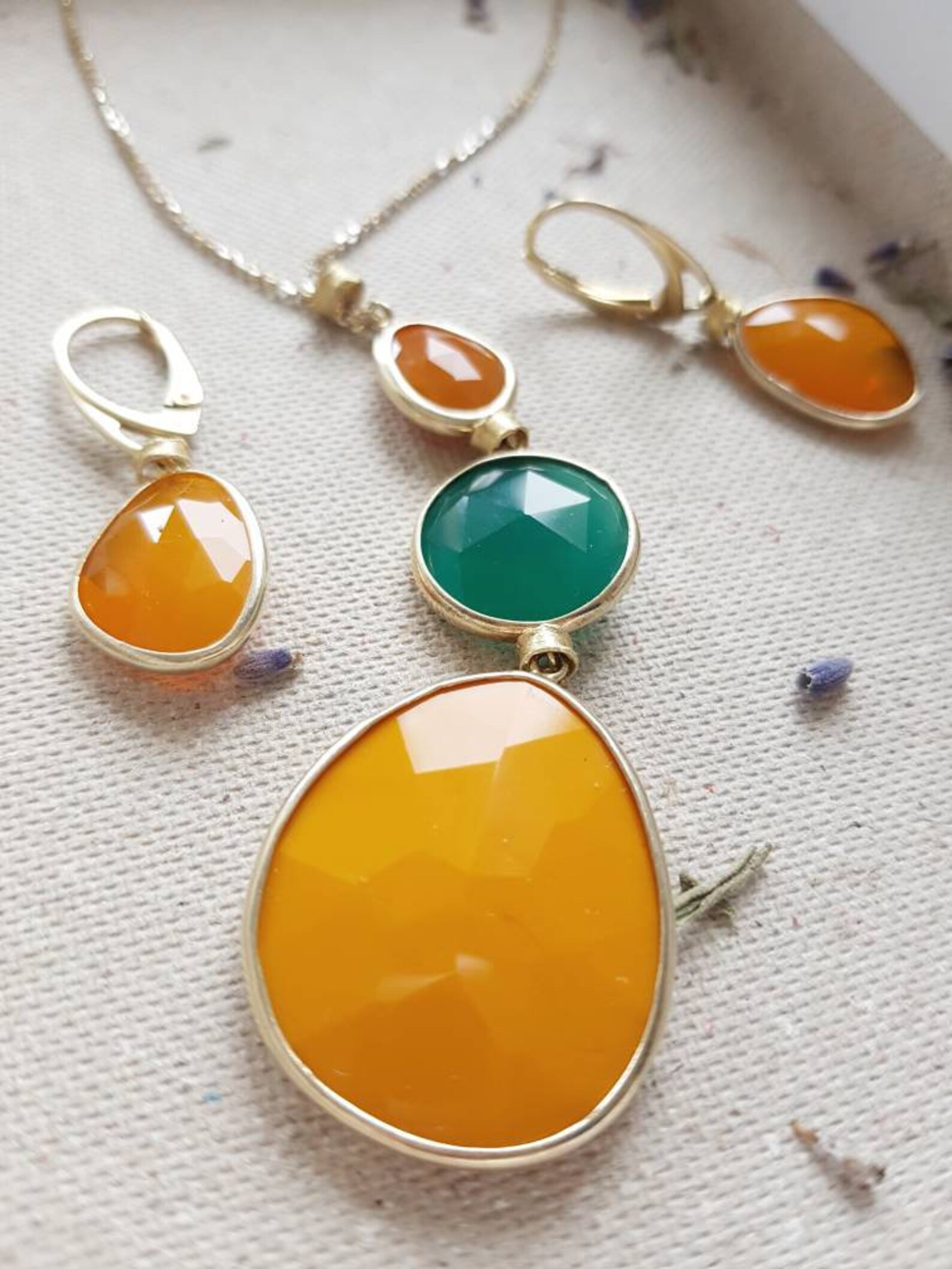Super Long Chain Necklace and Bold Colorful Glass Pendant, Sterling ...