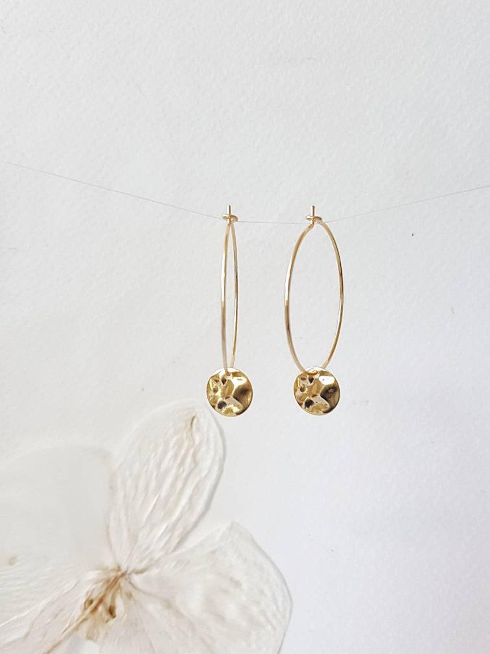 Minimalist Gold Coin Hoop Earrings, Thin Round Charm Hoops, 30 Mm Wire ...