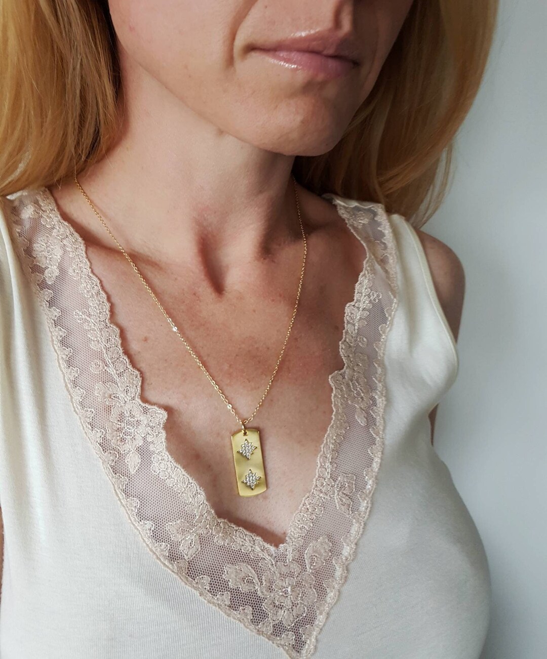 Starbust Bar Necklace Gold North Star Medallion CZ Crystal - Etsy