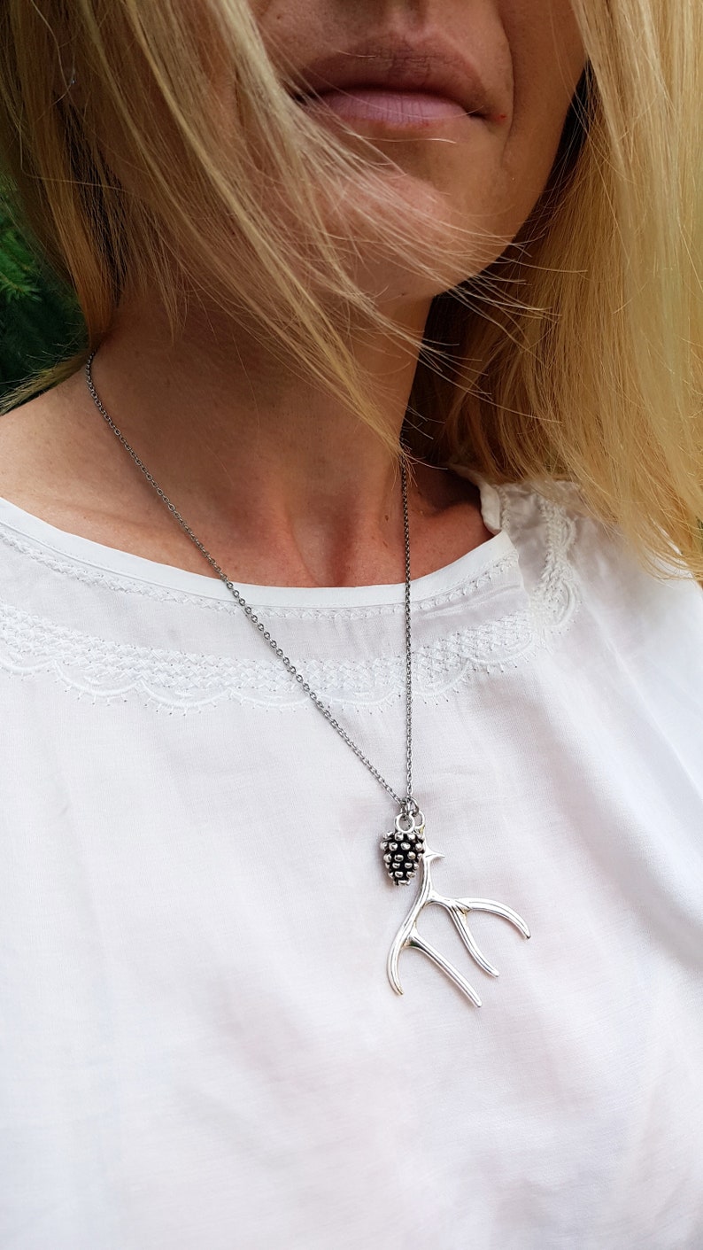 Silver Antler Necklace, Bold Reindeer Pendant, Horn Stag for Wildlife ...
