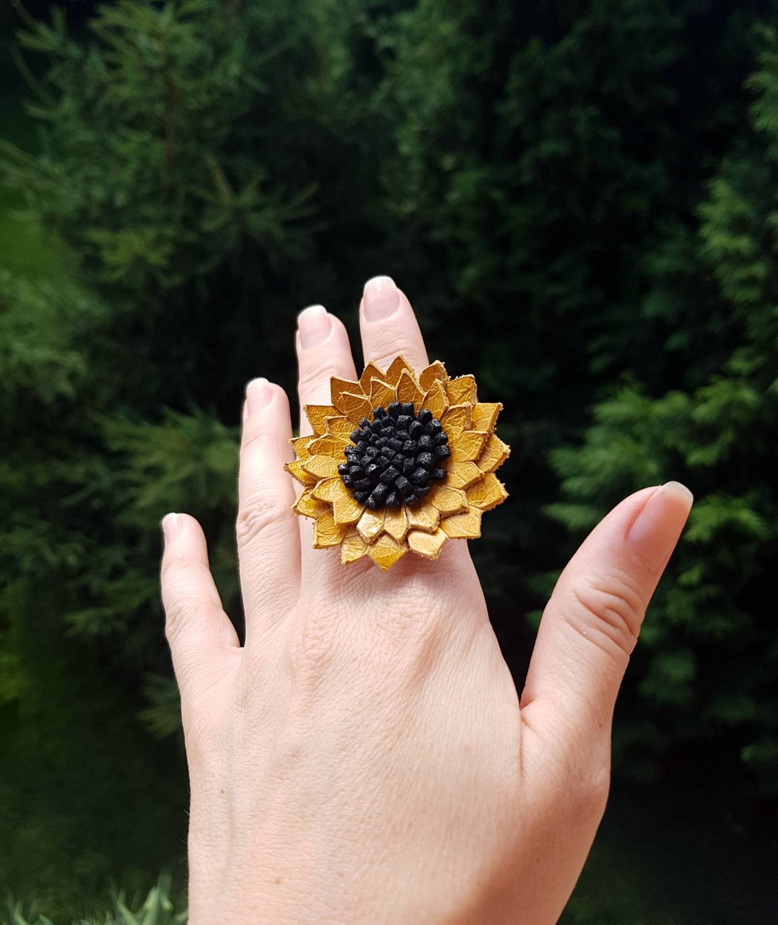 Statement Sunflower Ring, Leather Goods for Women, Summer Symbol Gift ...