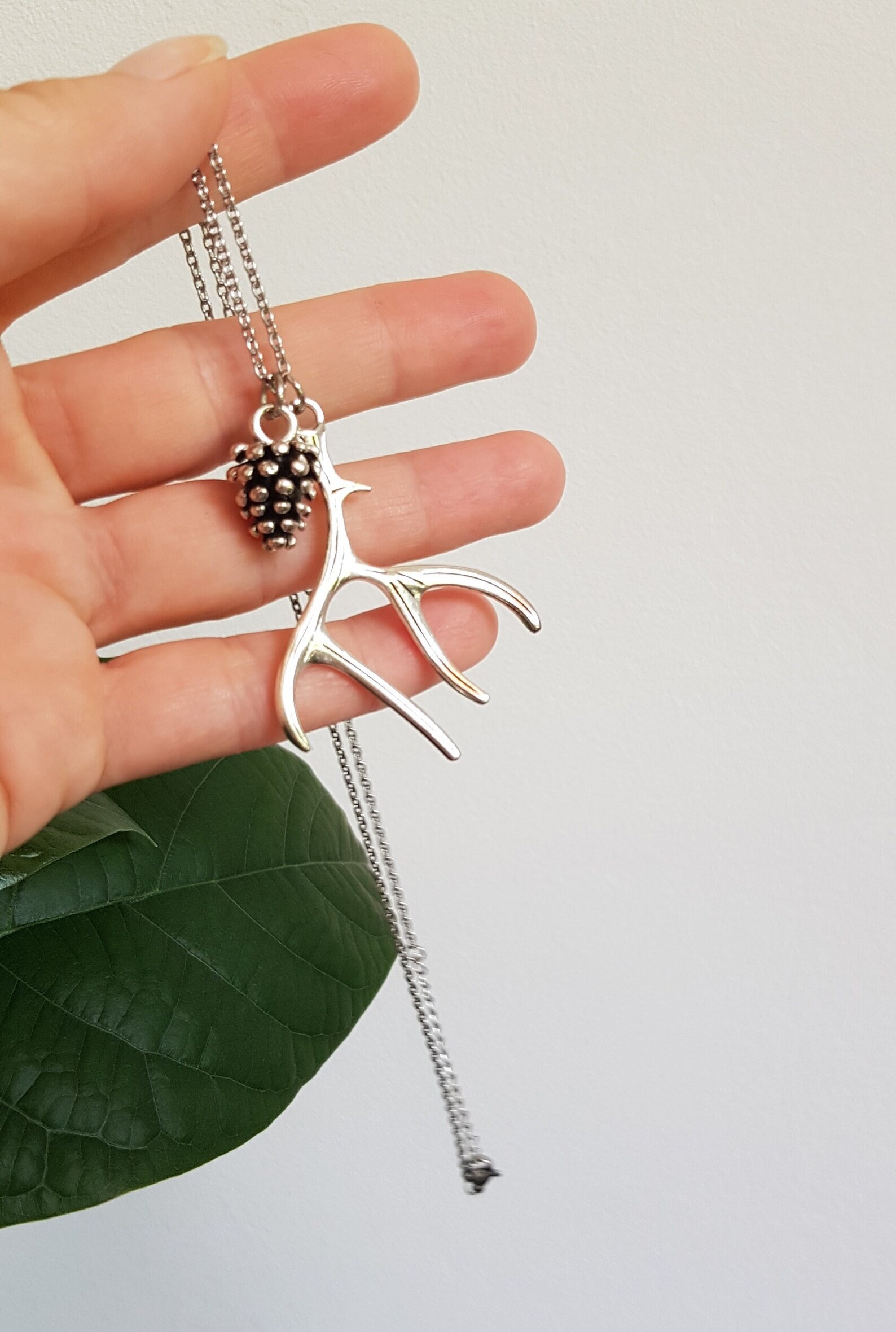 Silver Antler Necklace, Bold Reindeer Pendant, Horn Stag for Wildlife ...