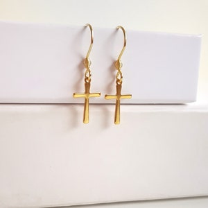 Minimalist Cross Earrings, Gold Stainless Steel Cross Dangles ...
