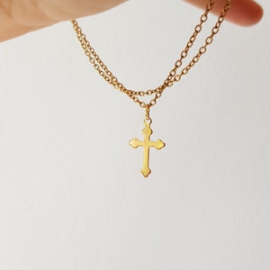 Tiny Gold Cross Necklace, Minimalist No-tarnish Layered Accessory ...