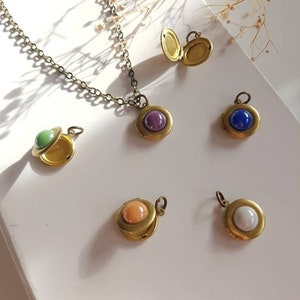 Tiny Brass Locket Necklace, Colorful Small Photo Medallion, Dainty ...