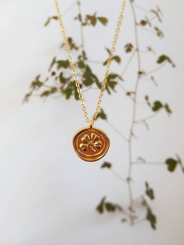 Four Leaf Clover Necklace With Luck Charm, 24K Gold Plated Coin Pendant ...