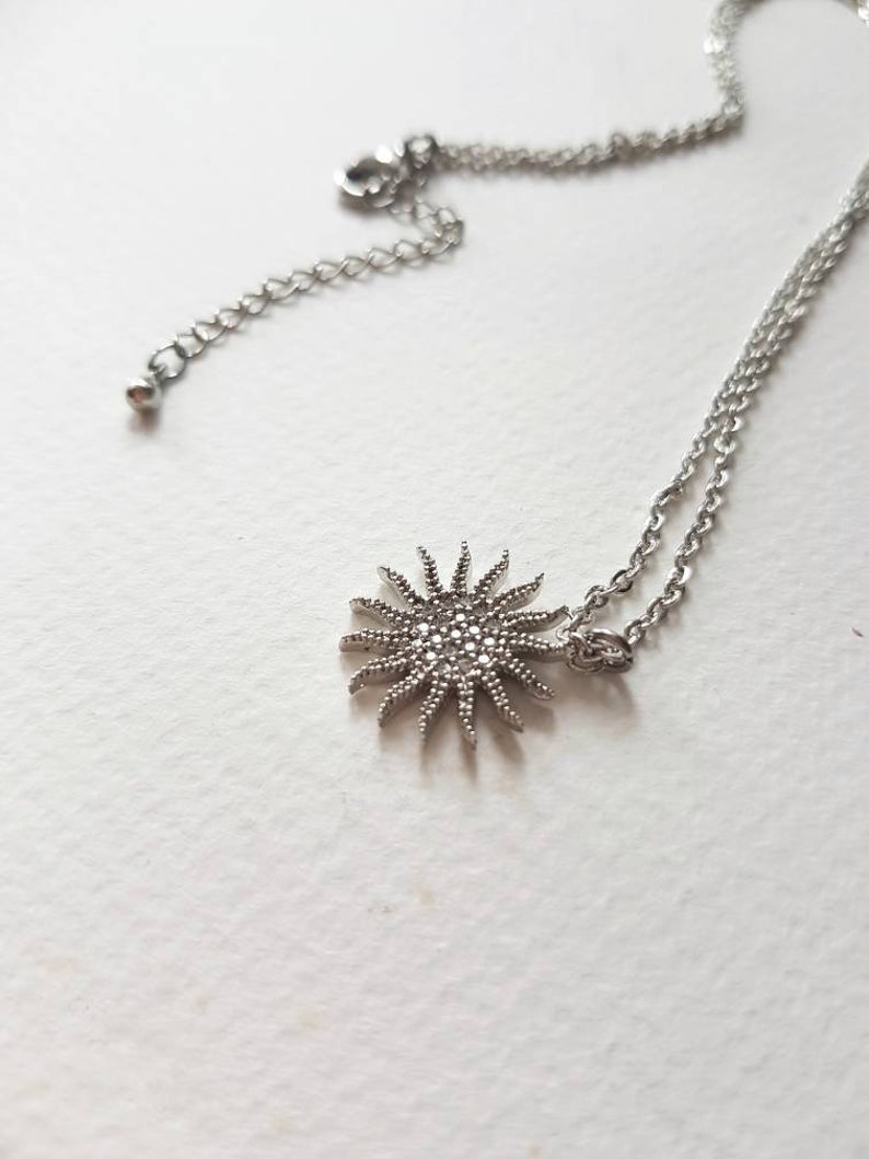 Silver Sun Necklace Burning Solar Charm Sunshine Medallion | Etsy
