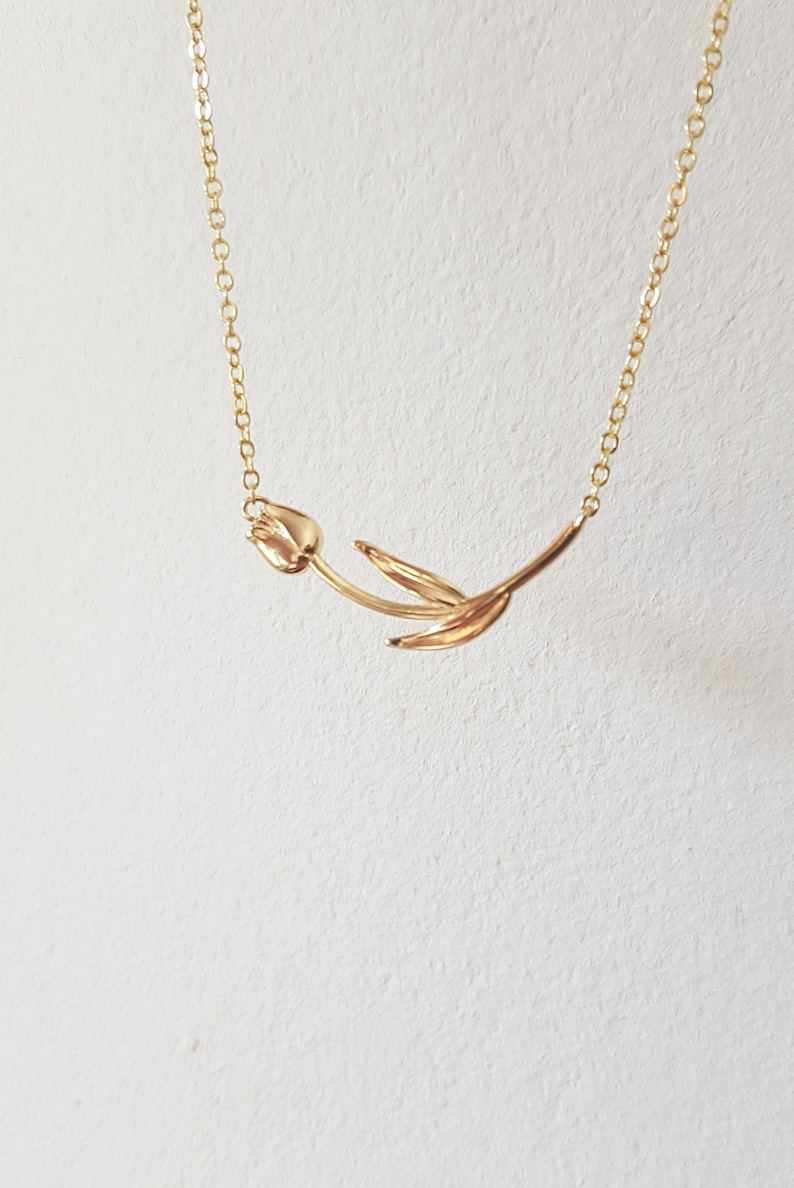 Gold Tulip Necklace, Sideways Floral Jewelry, Delicate Chain Necklace ...
