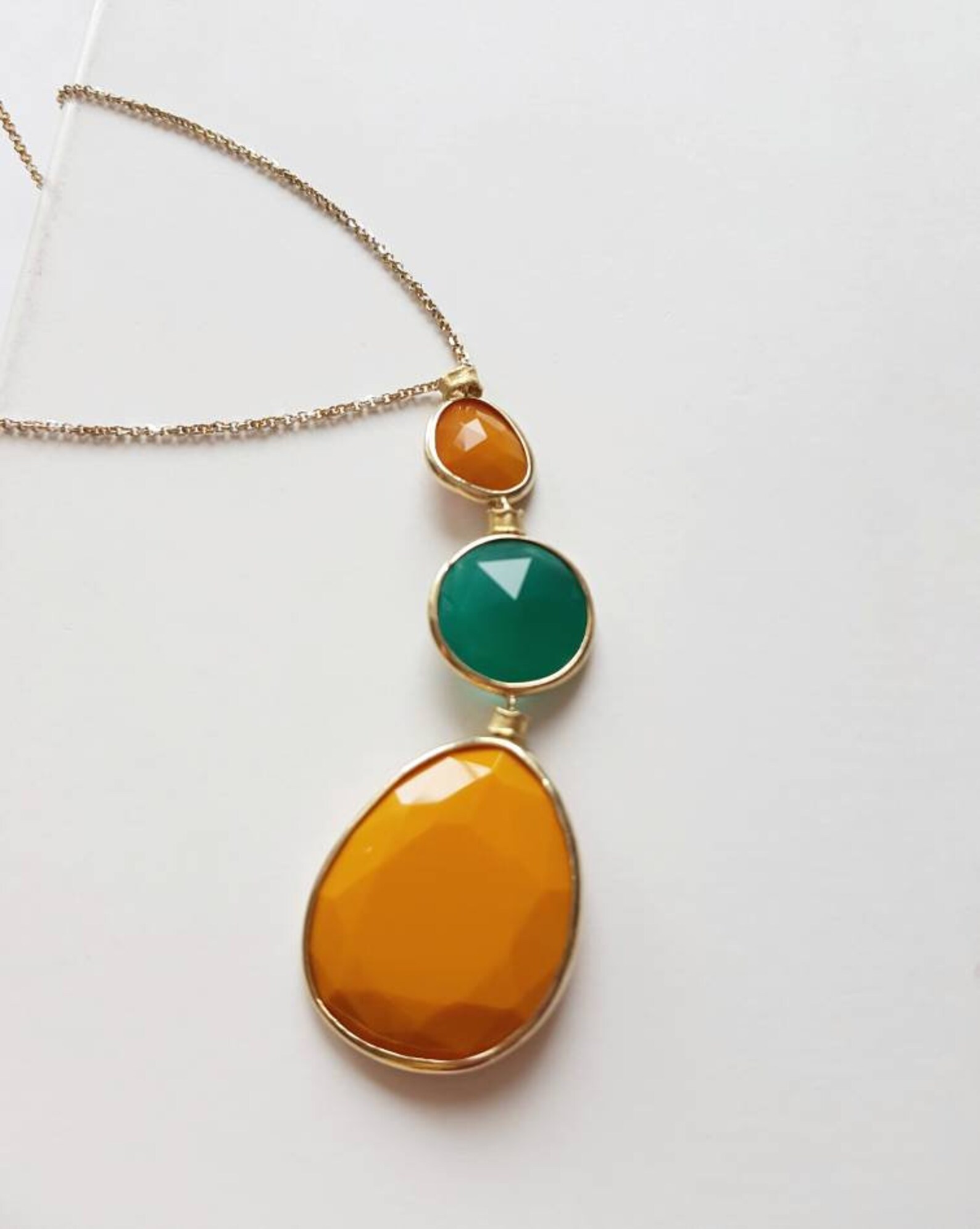 Super Long Chain Necklace and Bold Colorful Glass Pendant - Etsy