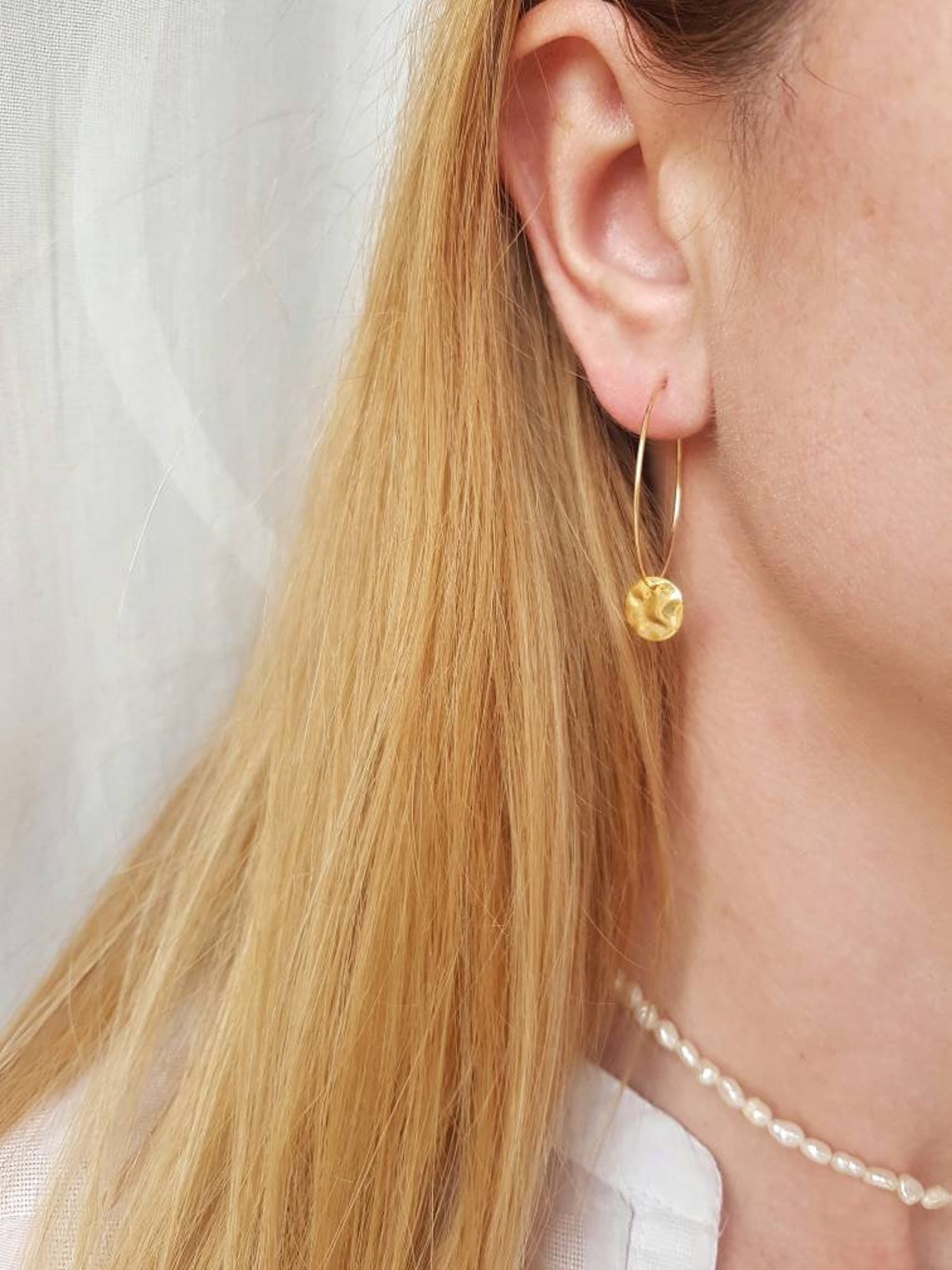 Minimalist Gold Coin Hoop Earrings Thin Round Charm Hoops 30 | Etsy