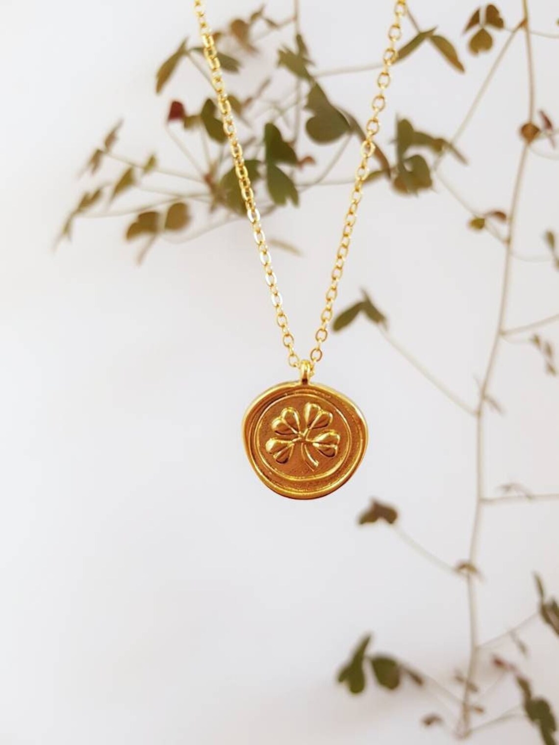 Four Leaf Clover Necklace With Luck Charm, 24K Gold Plated Coin Pendant ...