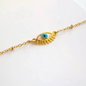 Gold Evil Eye Necklace, Dainty Blue Eye Protection Charm, Minimalist ...