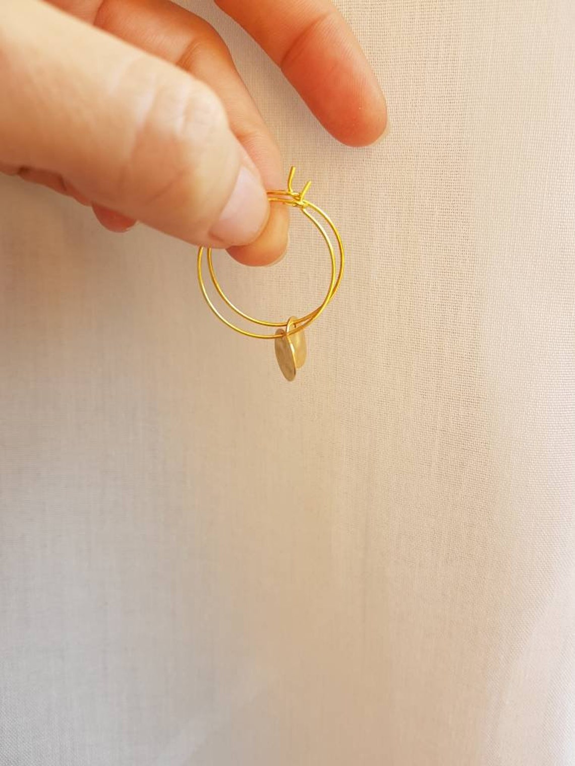 Minimalist Gold Coin Hoop Earrings, Thin Round Charm Hoops, 30 Mm Wire ...