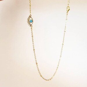 Gold Evil Eye Necklace, Dainty Blue Eye Protection Charm, Minimalist ...