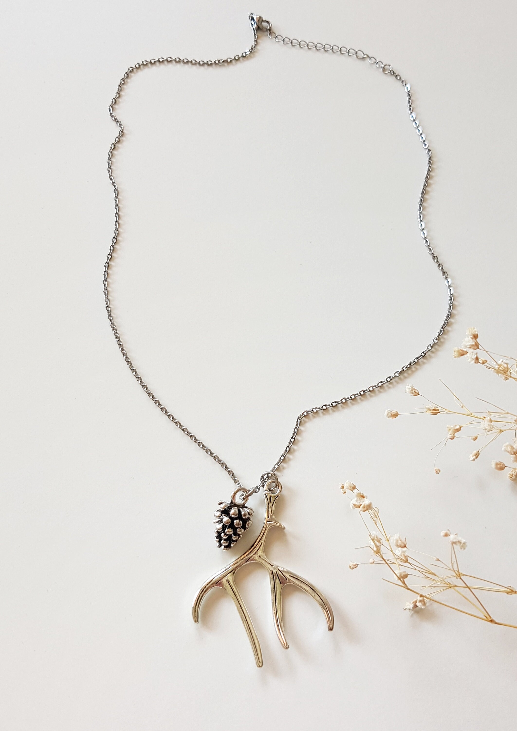 Silver Antler Necklace, Bold Reindeer Pendant, Horn Stag for Wildlife ...
