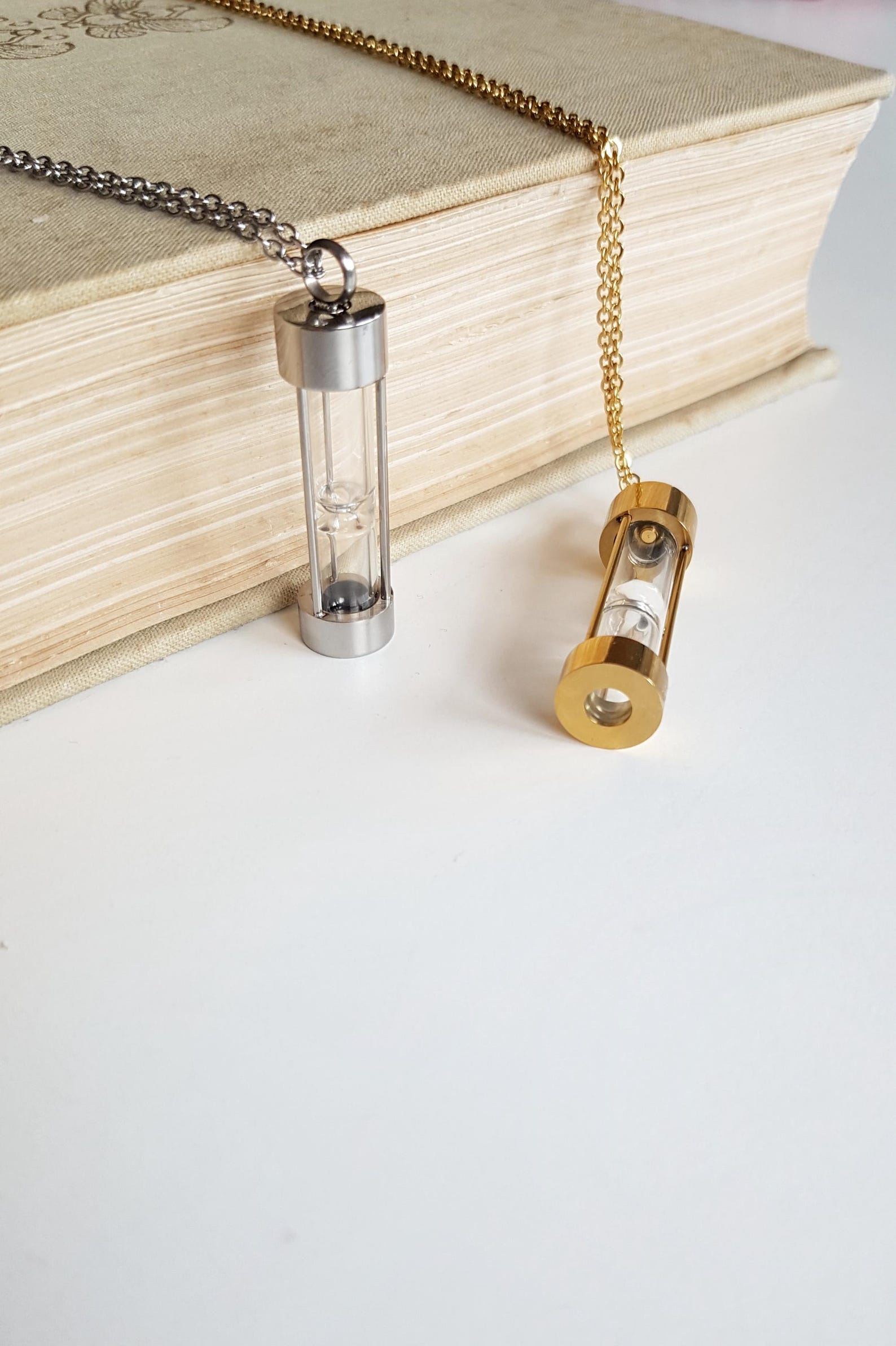 Empty Bottle Vial Necklace, Hourglass Keepsake Locket Pendant, Glass ...