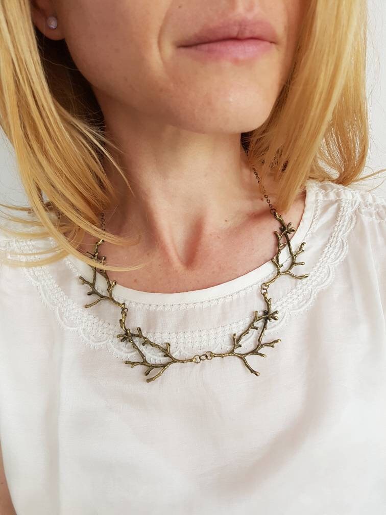 Bronze Branch Necklace, Forest Nature Jewelry, Woodland Rustic Choker ...
