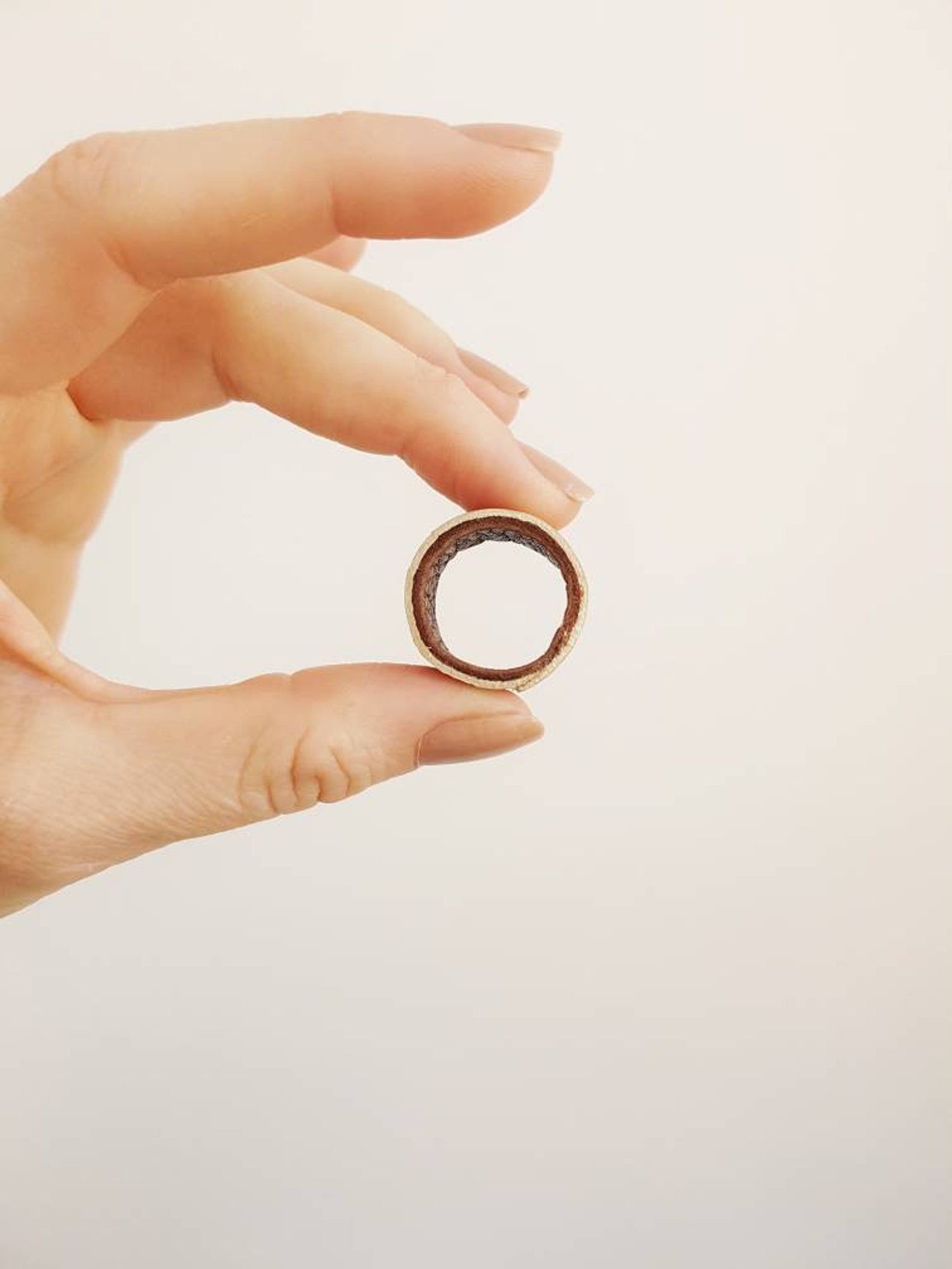 Brown Leather Ring Leather Band With Embossed Pattern Modern - Etsy