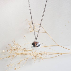 Silver Ball Locket Necklace, Shiny Sphere Photo Medallion, Dainty ...
