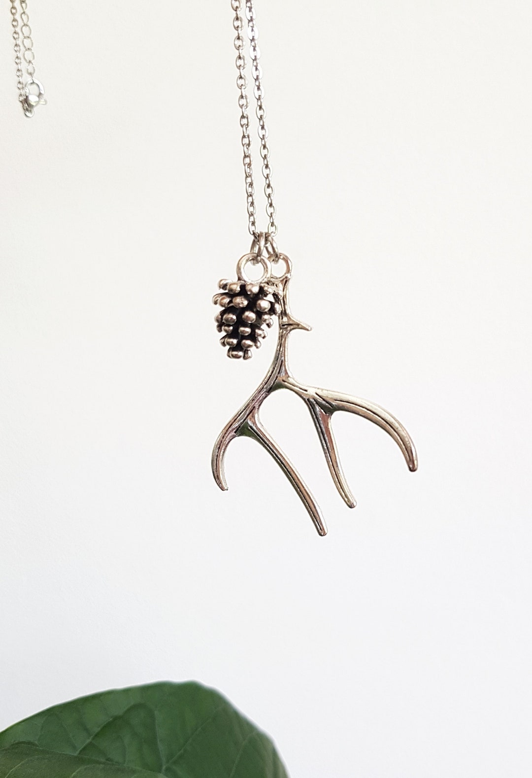 Silver Antler Necklace, Bold Reindeer Pendant, Horn Stag for Wildlife ...