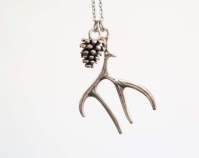 Silver Antler Necklace, Bold Reindeer Pendant, Horn Stag for Wildlife ...