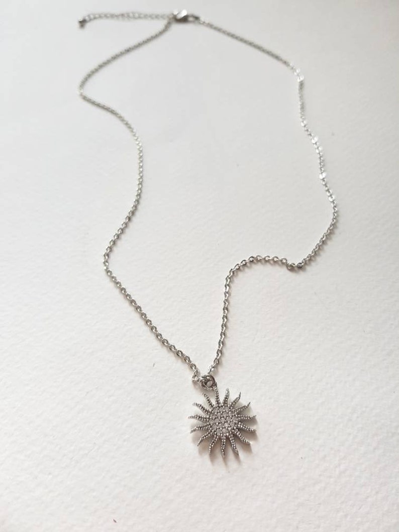 Silver Sun Necklace Burning Solar Charm Sunshine Medallion | Etsy
