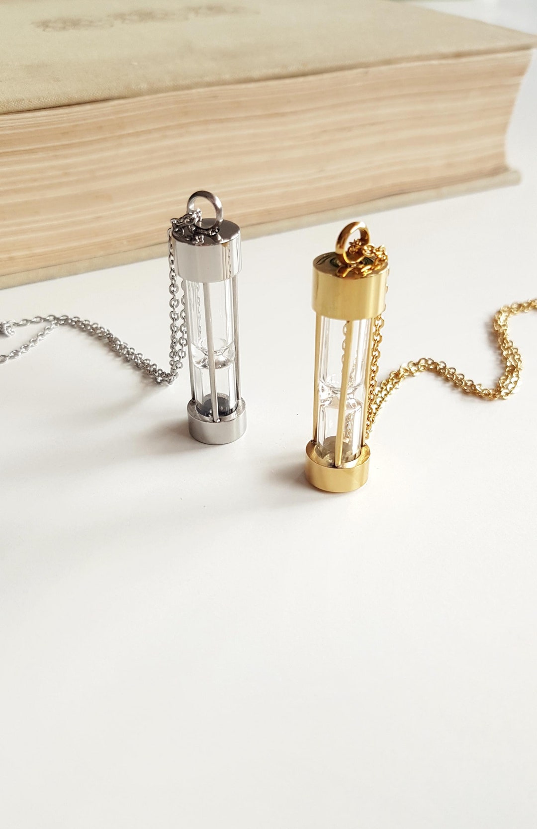 Empty Bottle Vial Necklace, Hourglass Keepsake Locket Pendant, Glass ...