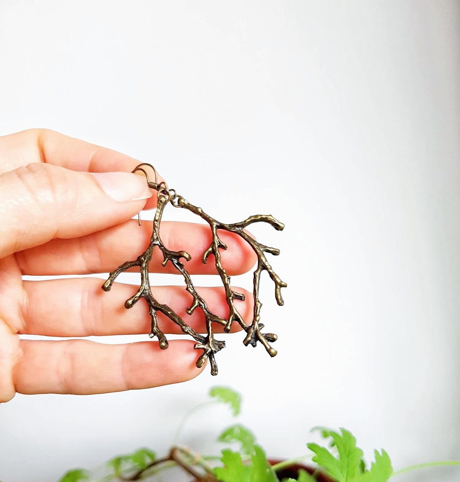 Bronze Branch Earrings, Forest Twig Dangles, Woodland Metal Tree Charms ...