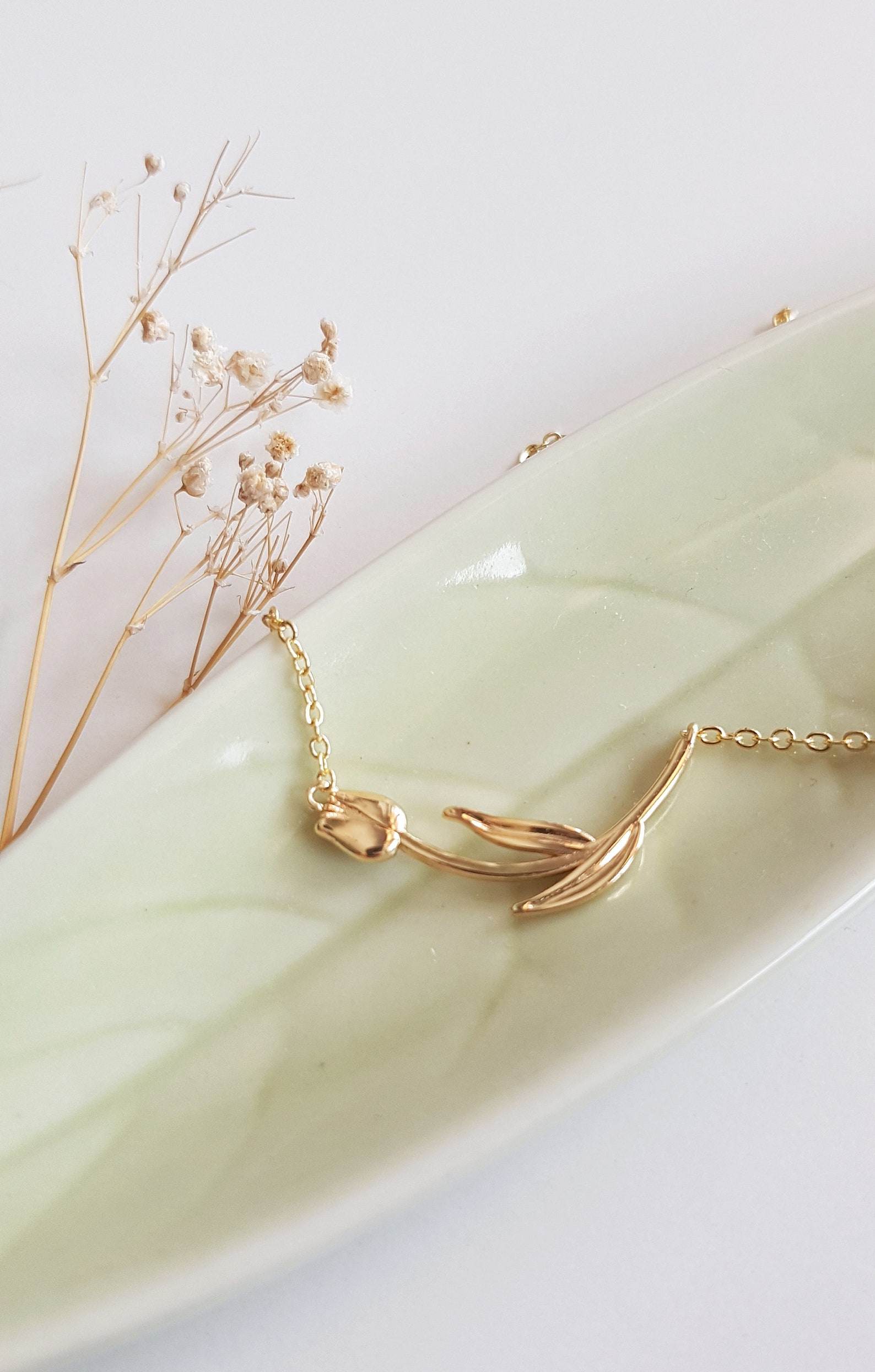 Gold Tulip Necklace, Sideways Floral Jewelry, Delicate Chain Necklace ...