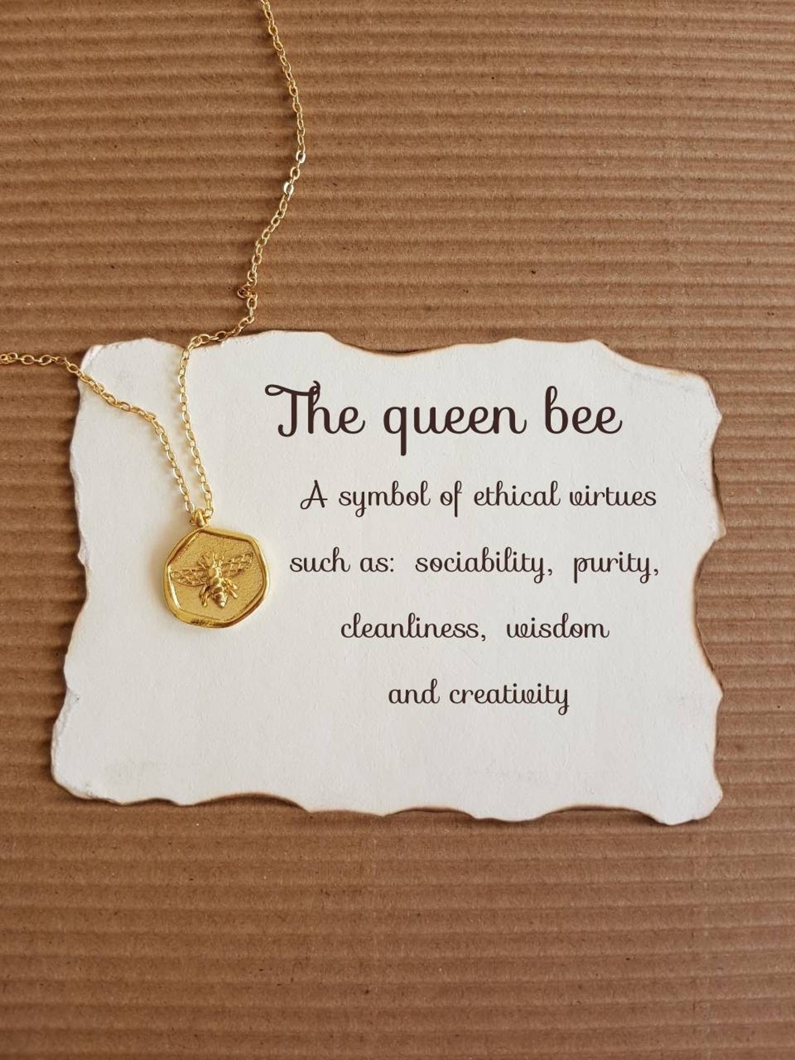 Gold Bee Coin Necklace, Honeybee Medallion With Queen Bee Pendant, Gold ...