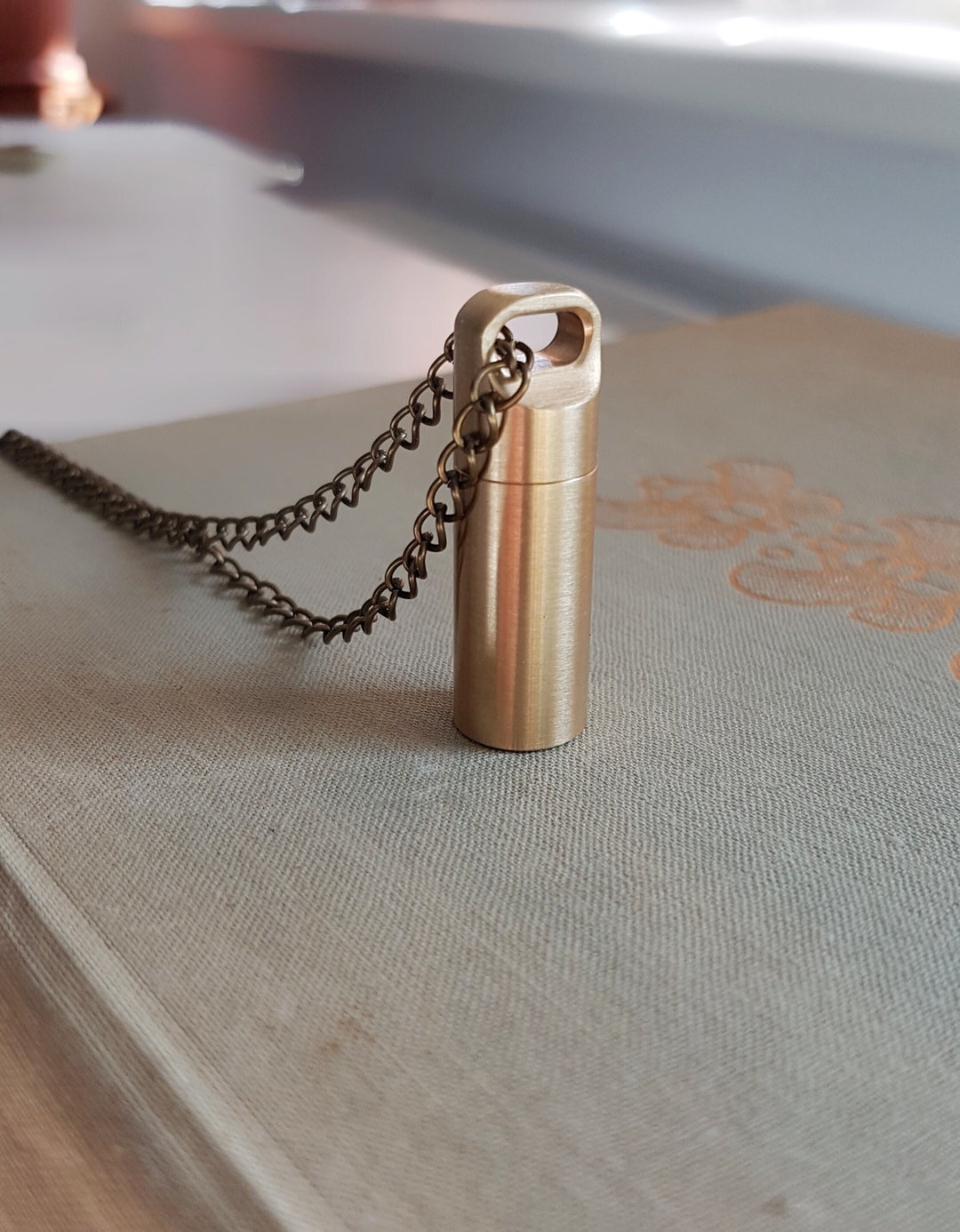 Long Brass Urn Necklace, Ashes Keepsake Locket Pendant, Unisex Fillable ...