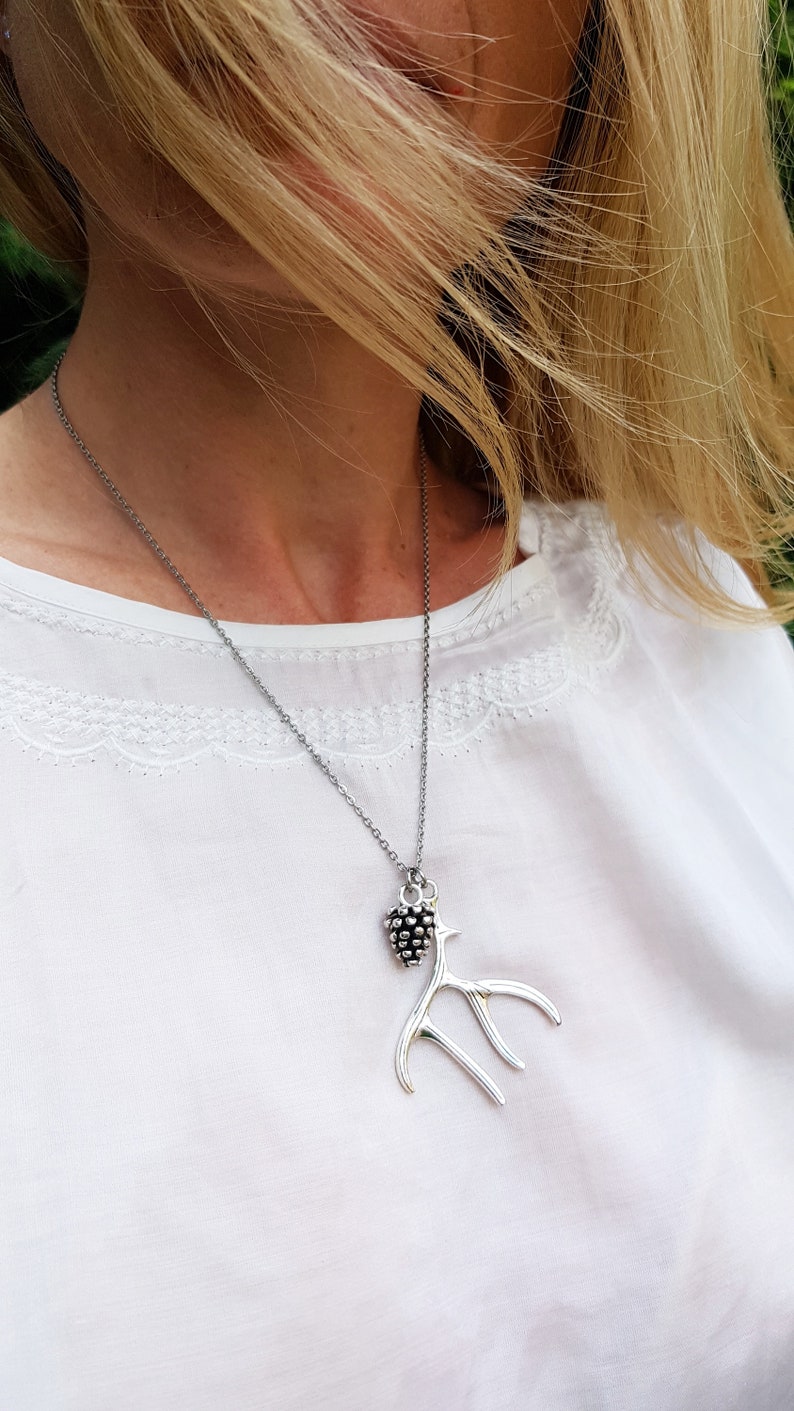 Silver Antler Necklace, Bold Reindeer Pendant, Horn Stag for Wildlife ...