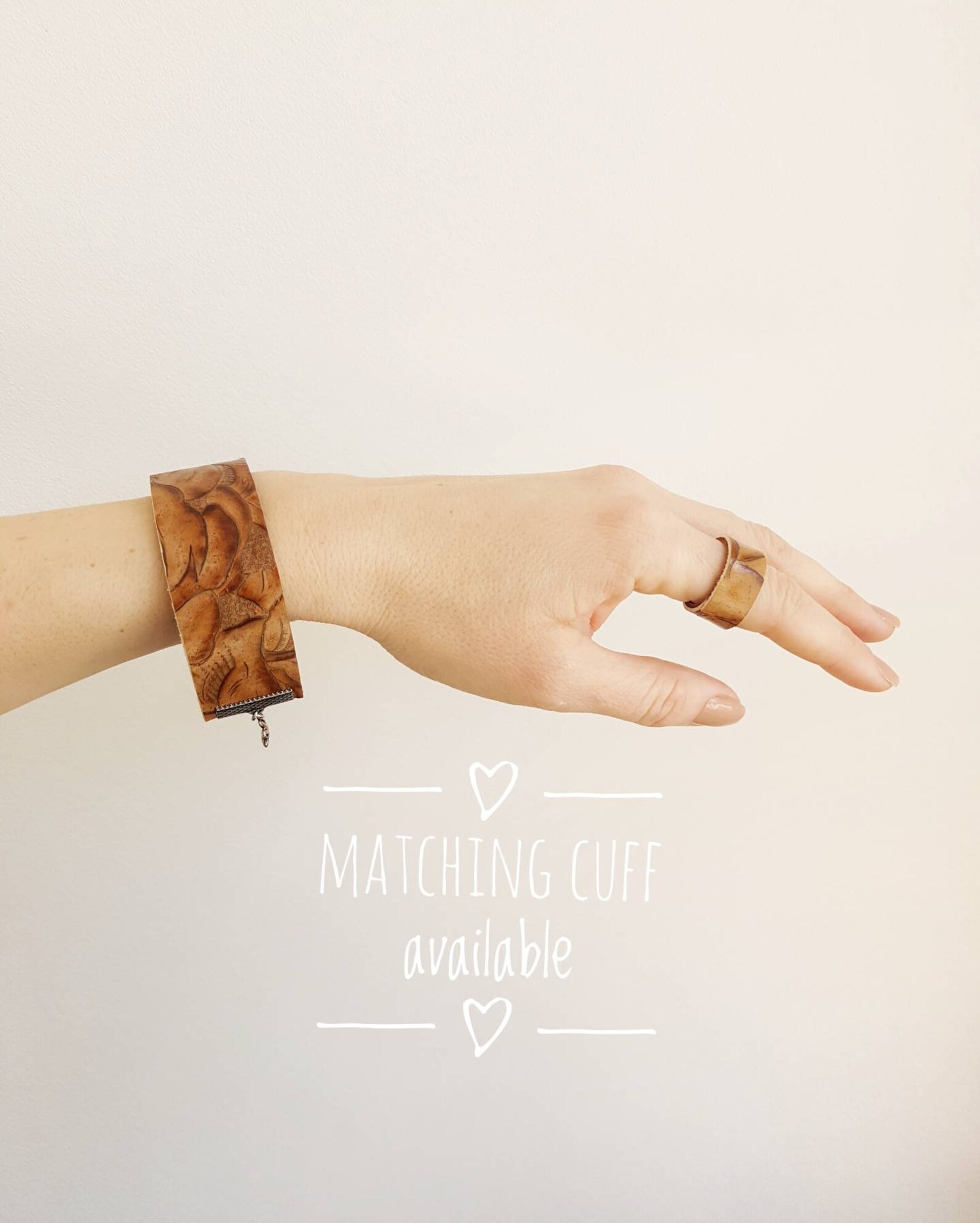 Brown Leather Ring Leather Band With Embossed Pattern Modern - Etsy