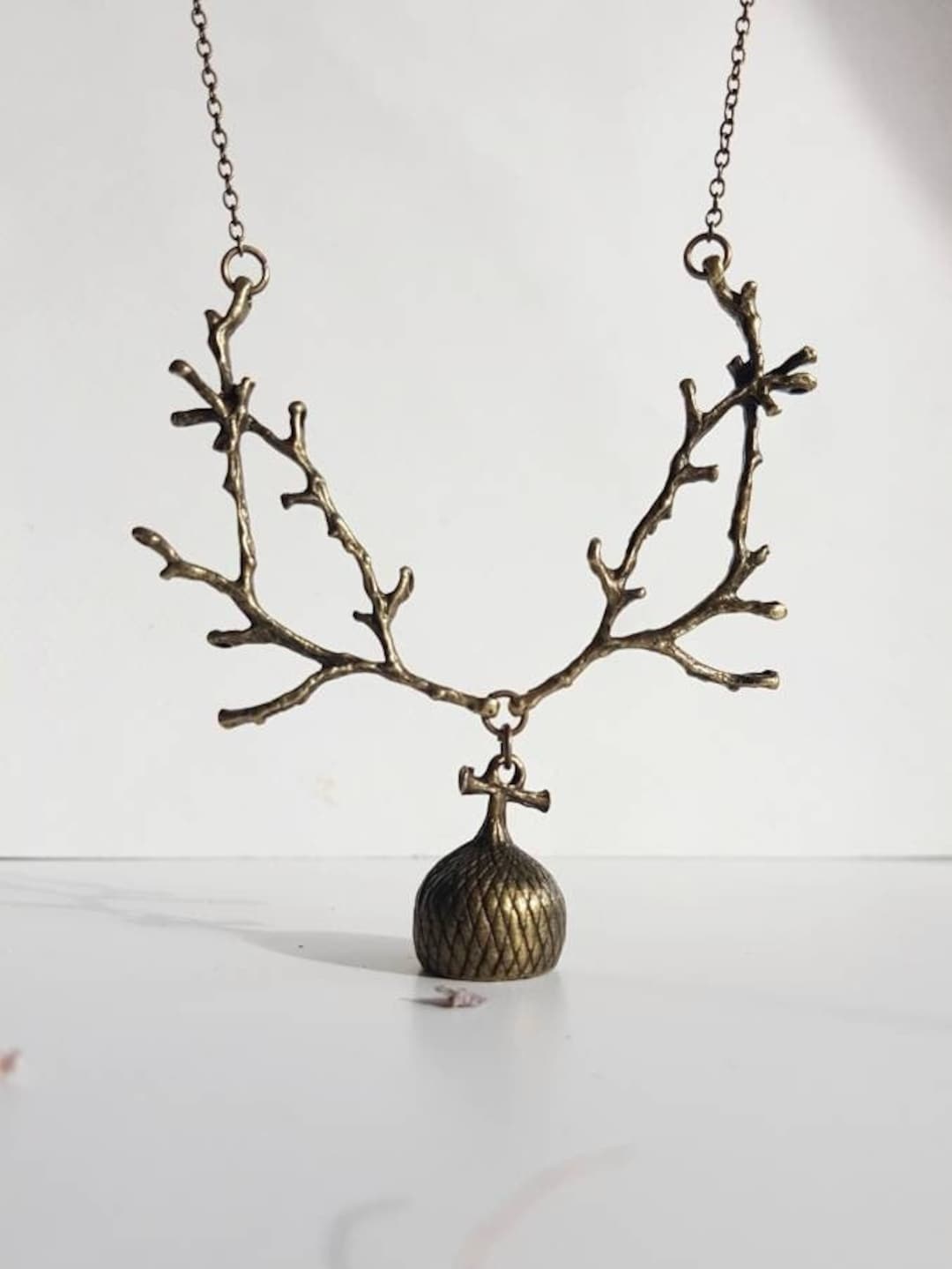 Bronze Acorn Necklace With Branches, Magic Forest Jewelry, Woodland ...