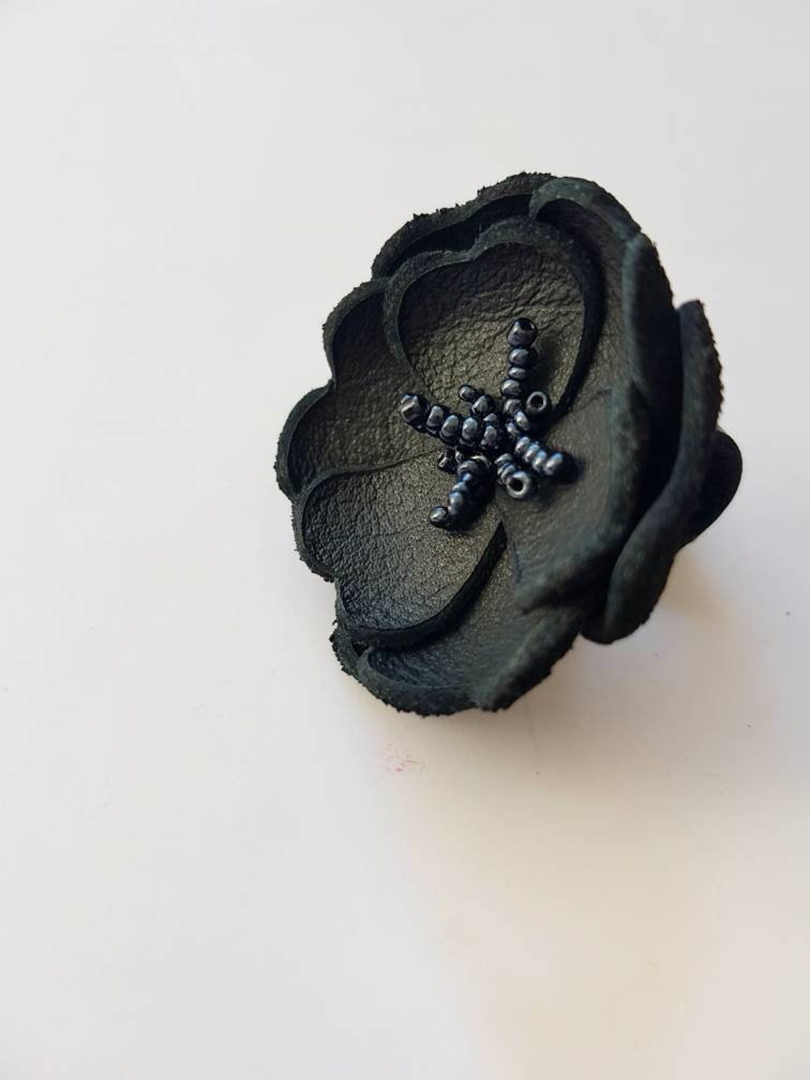 Black Flower Ring Statement Leather Jewelry Bold Floral - Etsy