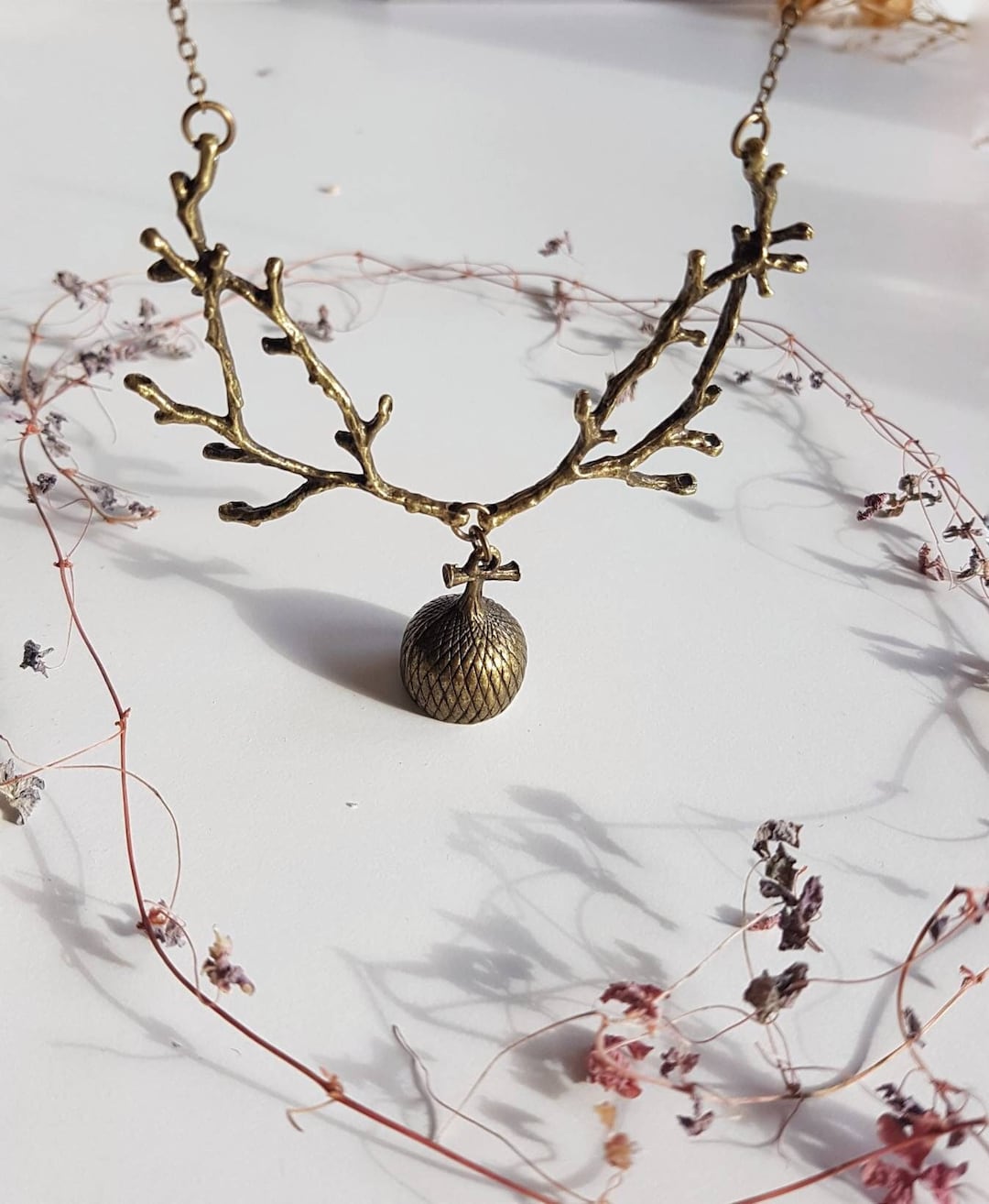 Bronze Acorn Necklace With Branches, Magic Forest Jewelry, Woodland ...