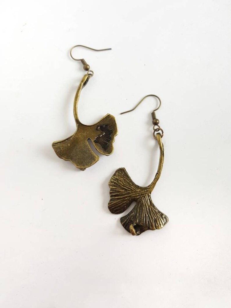 Ginkgo Leaf Earrings, Bronze Ginkgo Drop Earrings, Botanical Leaf ...