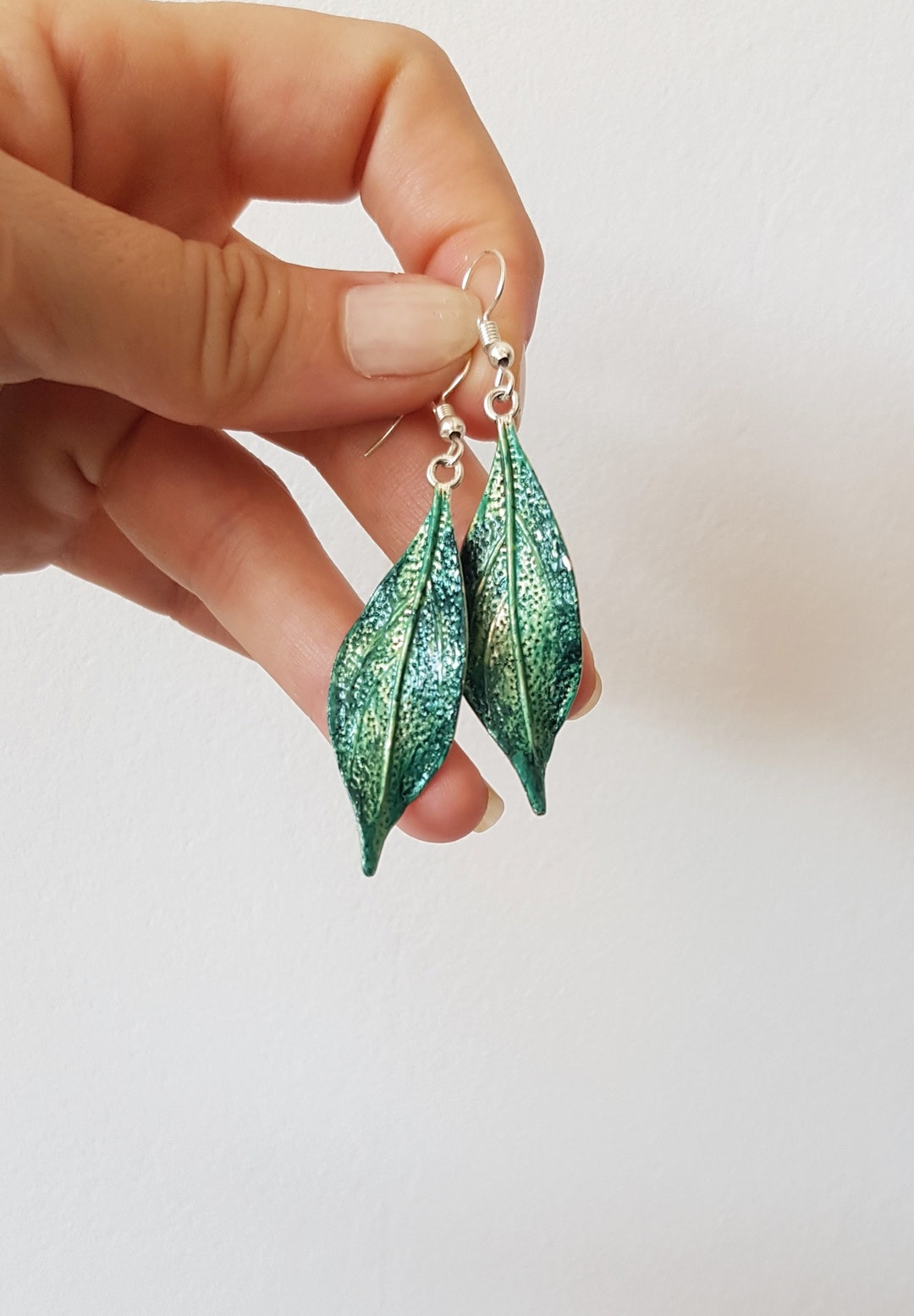 Green Textured Leaf Earrings, Forest Nature Lover, Twisted Sage Leaf ...