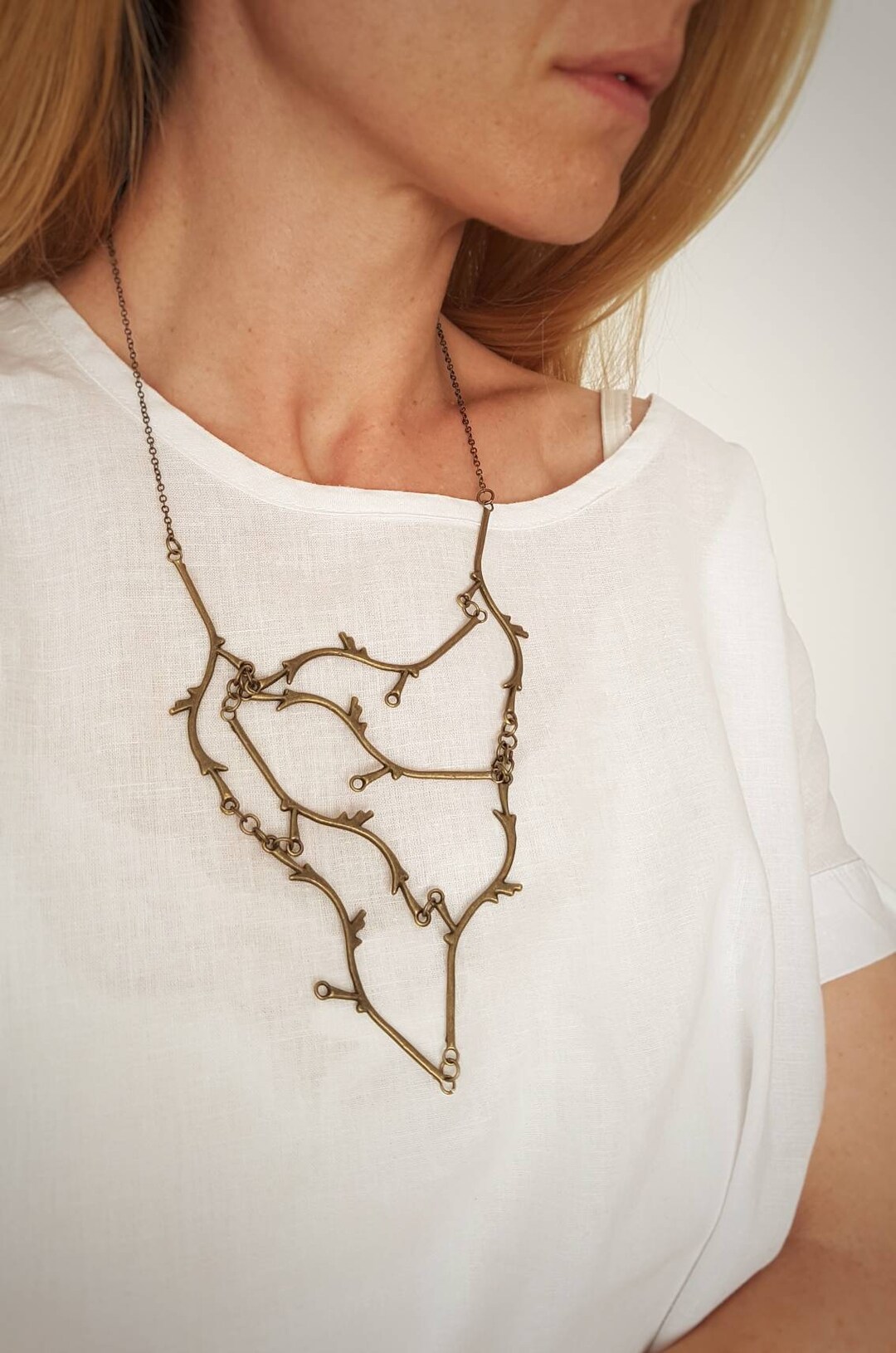 Thin Branch Necklace, Cascading Tree Jewelry, Woodland Statement Twig ...