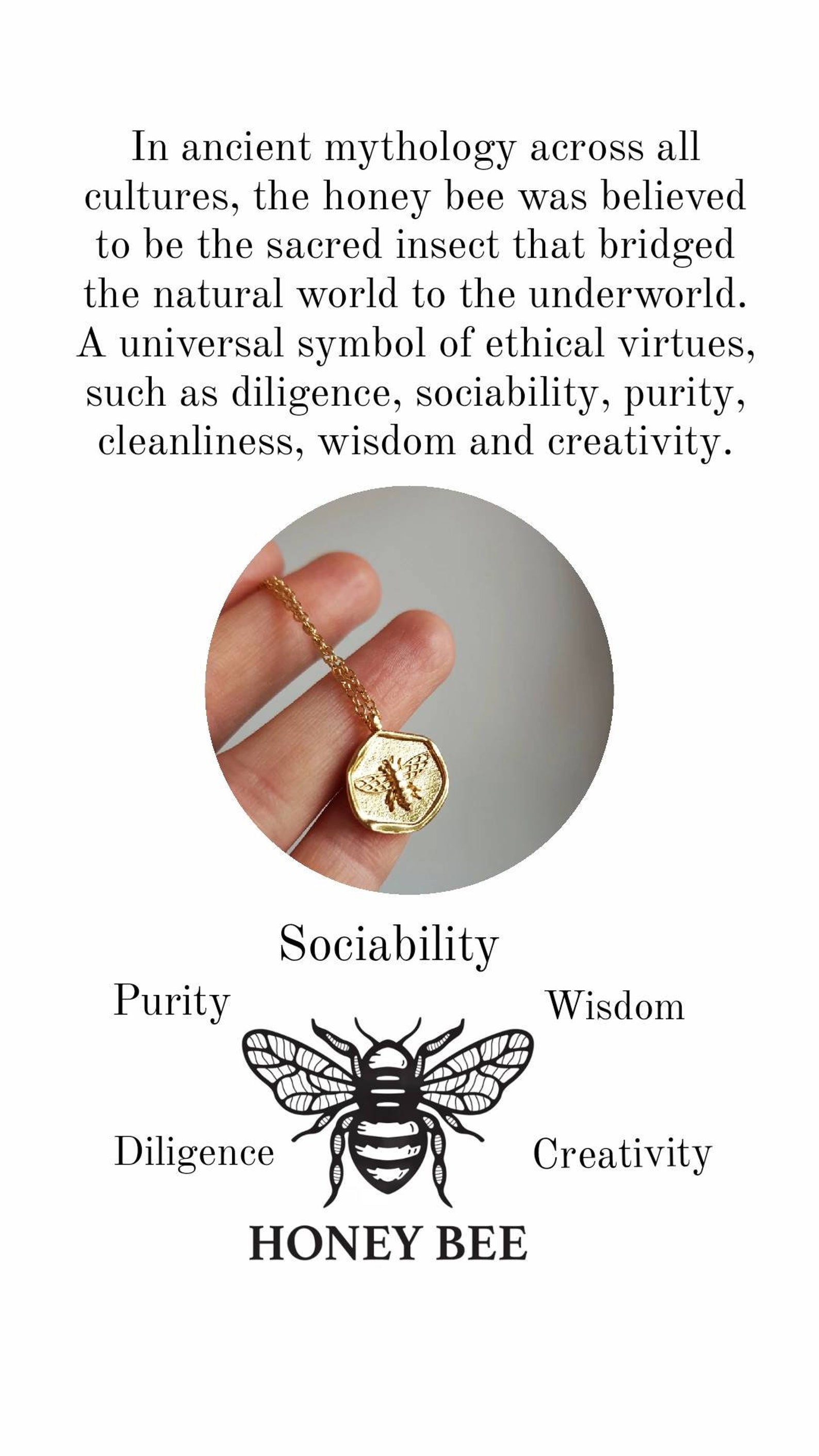 Gold Bee Coin Necklace, Honeybee Medallion With Queen Bee Pendant, Gold ...