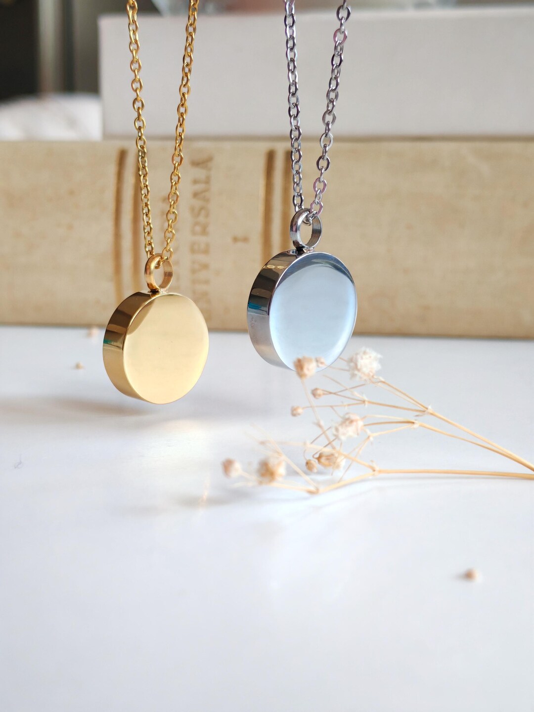 Round Coin Vial Necklace, Cremation Urn Locket Pendant, Stainless Steel ...