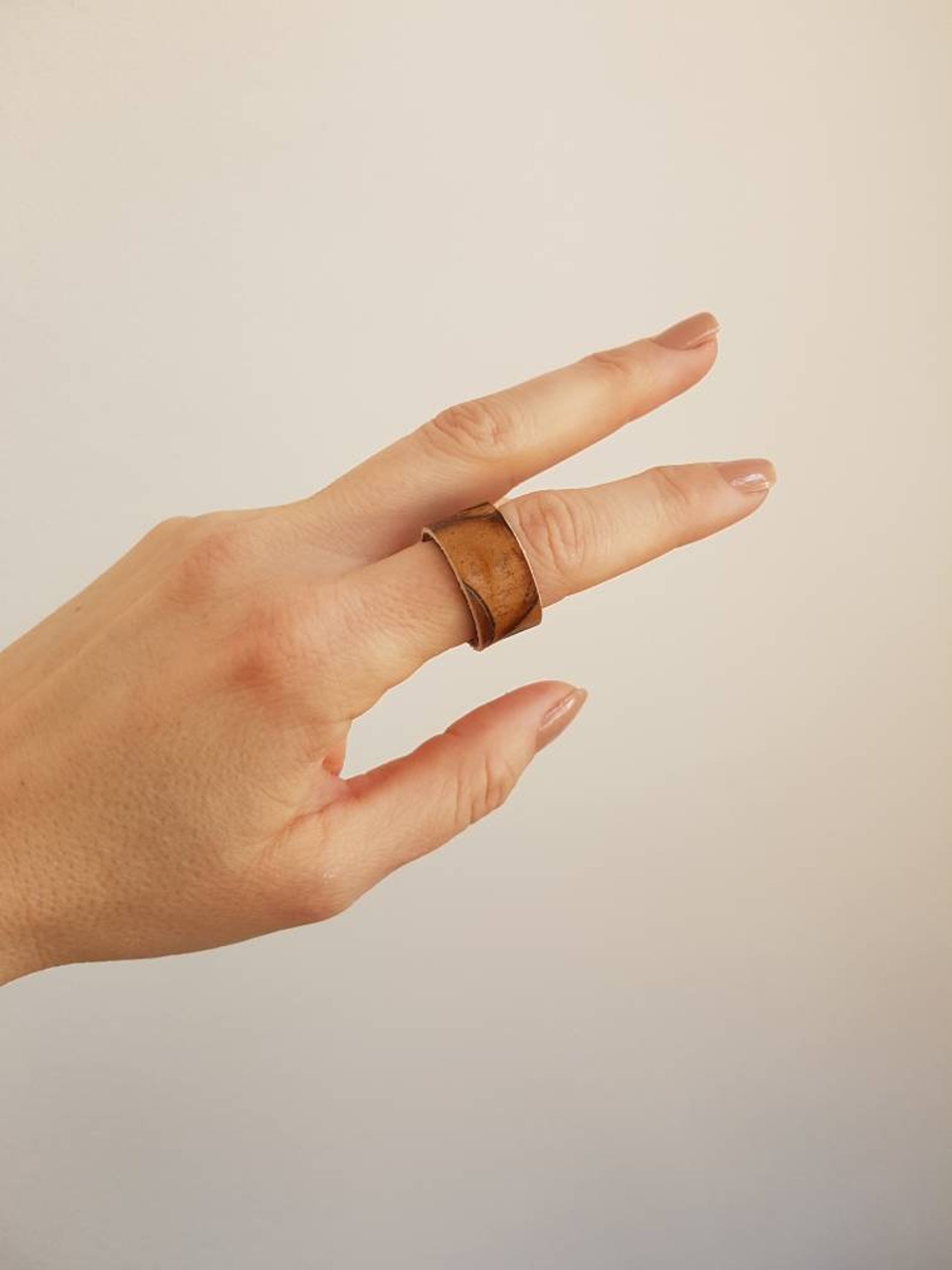 Brown Leather Ring Leather Band With Embossed Pattern Modern - Etsy