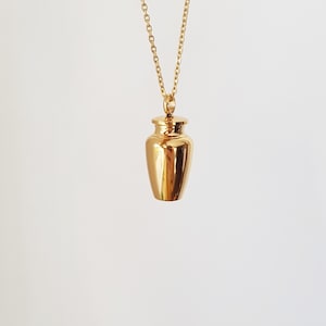 Gold Mini Urn Necklace, Ashes Keepsake Locket Pendant, Stainless Steel ...