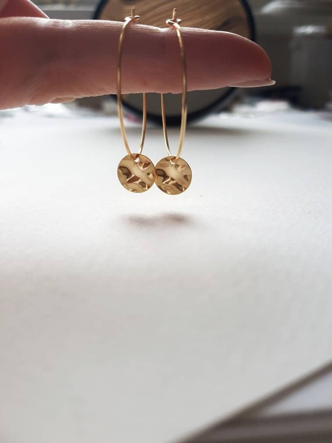Minimalist Gold Coin Hoop Earrings, Thin Round Charm Hoops, 30 Mm Wire ...