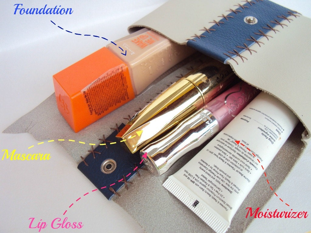 Gray Leather Wallet Small Beauty Case Cosmetic Makeup Bag | Etsy