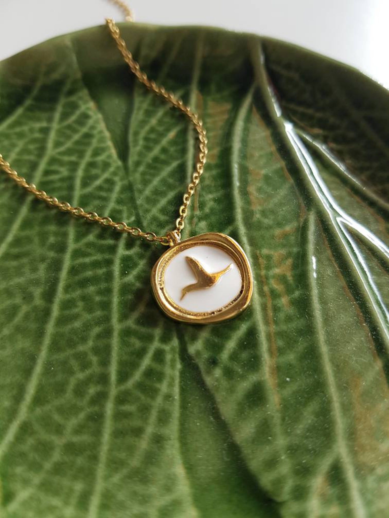 Peace Dove Coin Necklace, Holy Spirit Love Bird, Golden Wax Seal ...