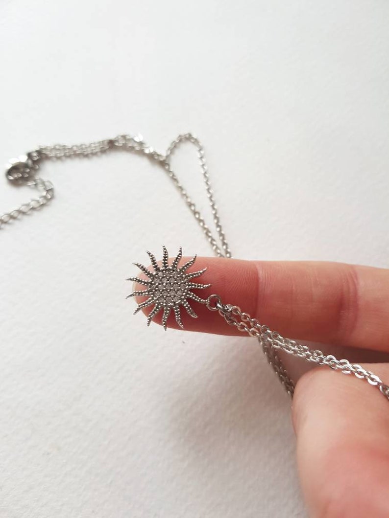 Silver Sun Necklace Burning Solar Charm Sunshine Medallion | Etsy