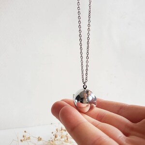 Silver Ball Locket Necklace, Shiny Sphere Photo Medallion, Dainty ...